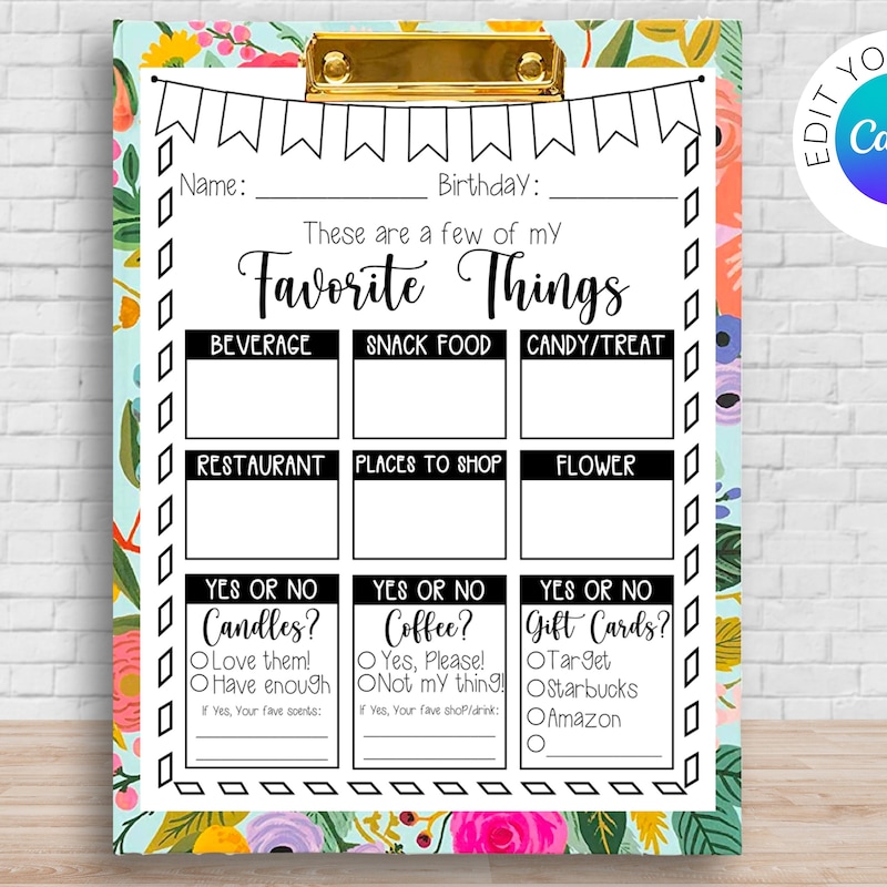 A Few of My Favorite Things Printable - Etsy