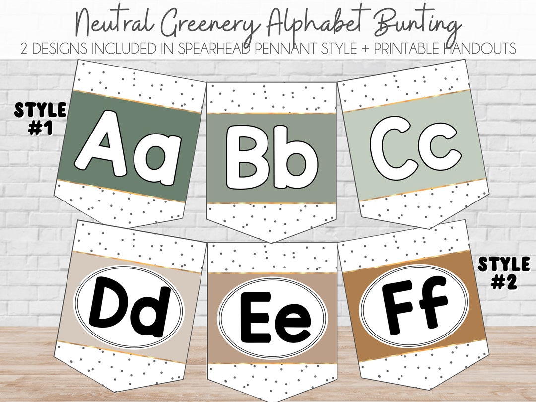 ALPHABET BANNERS Neutral Greenery Bunting Spearhead Style | Printable ...