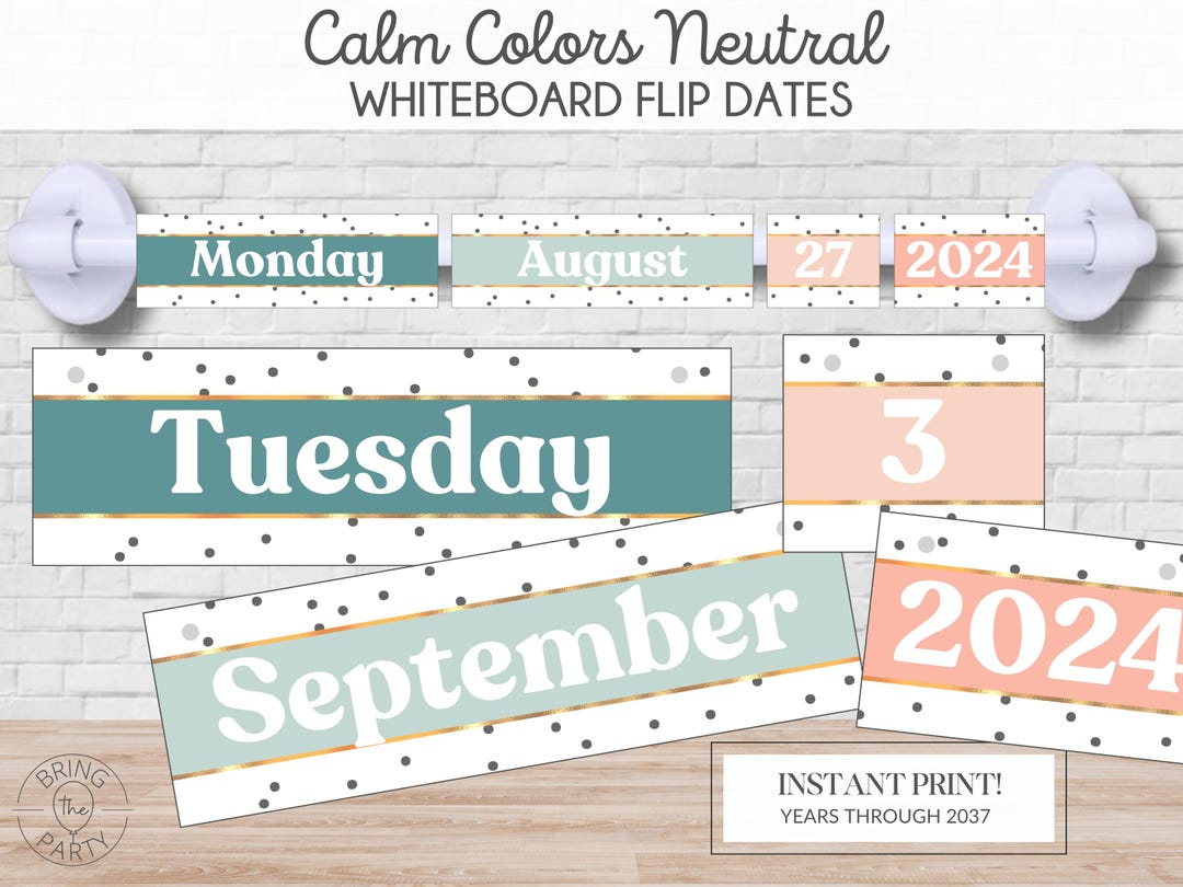 Neutral Calming Color Whiteboard Flip Dates | Neutral Classroom Decor ...