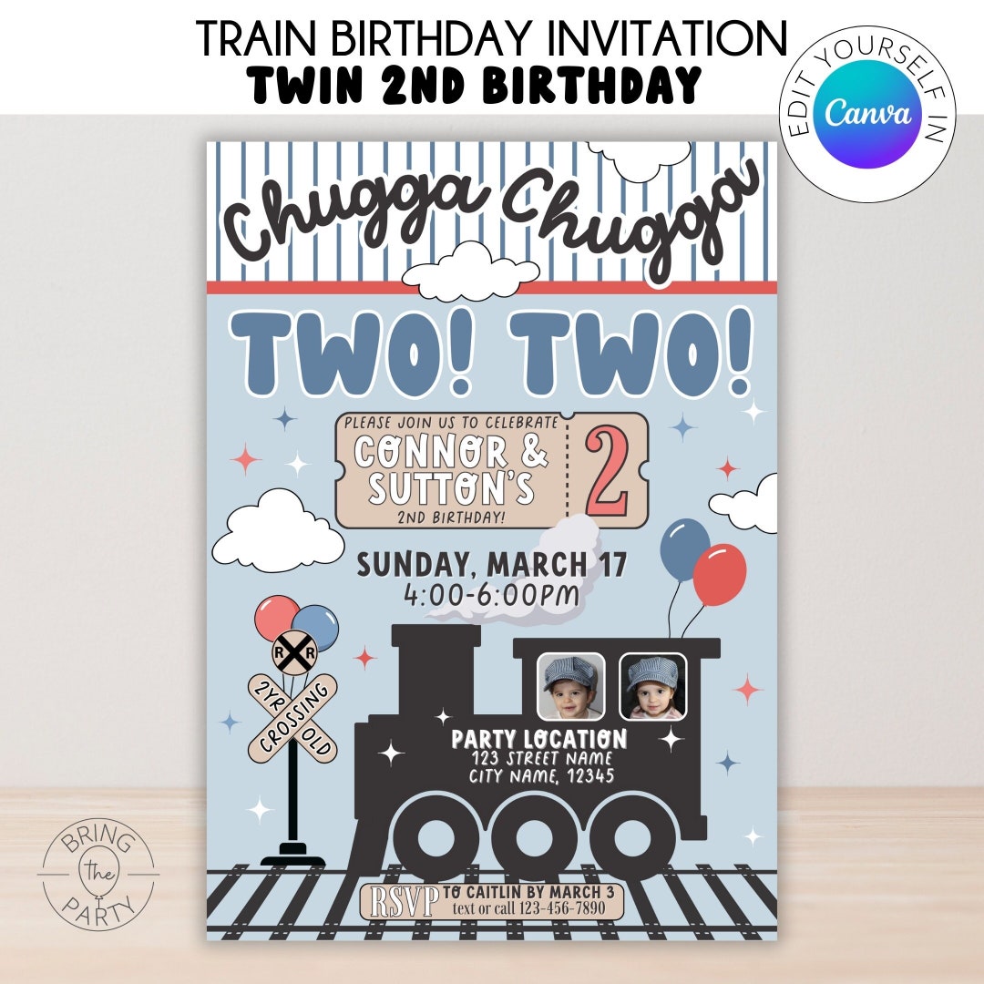Editable Twin Train 2nd Birthday Invitation (digital Download) - Etsy