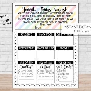 Teacher Favorite Things Survey | Instant Download | Beginning of the ...