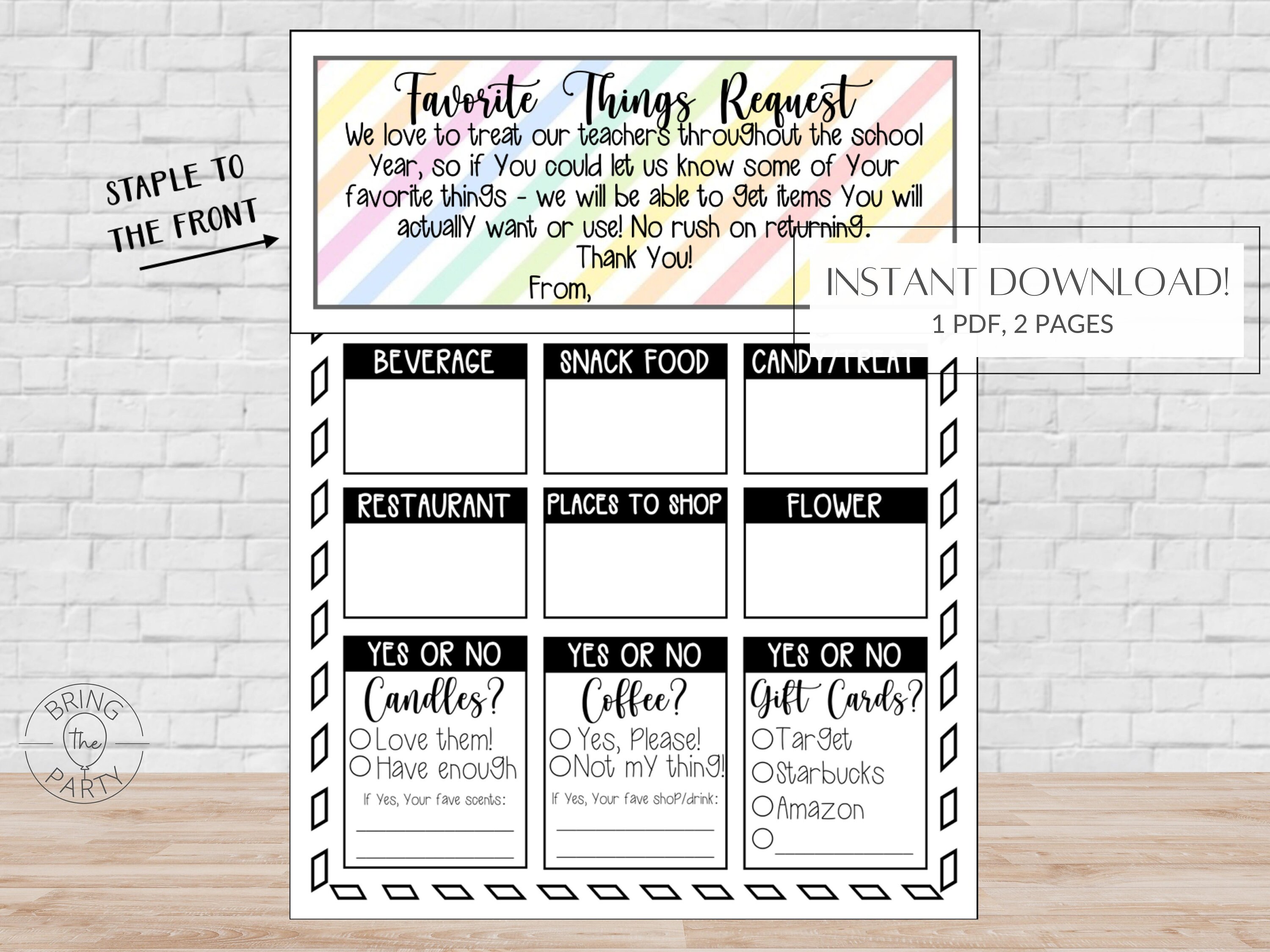 Teacher Favorite Things Survey | Instant Download | Beginning of the ...