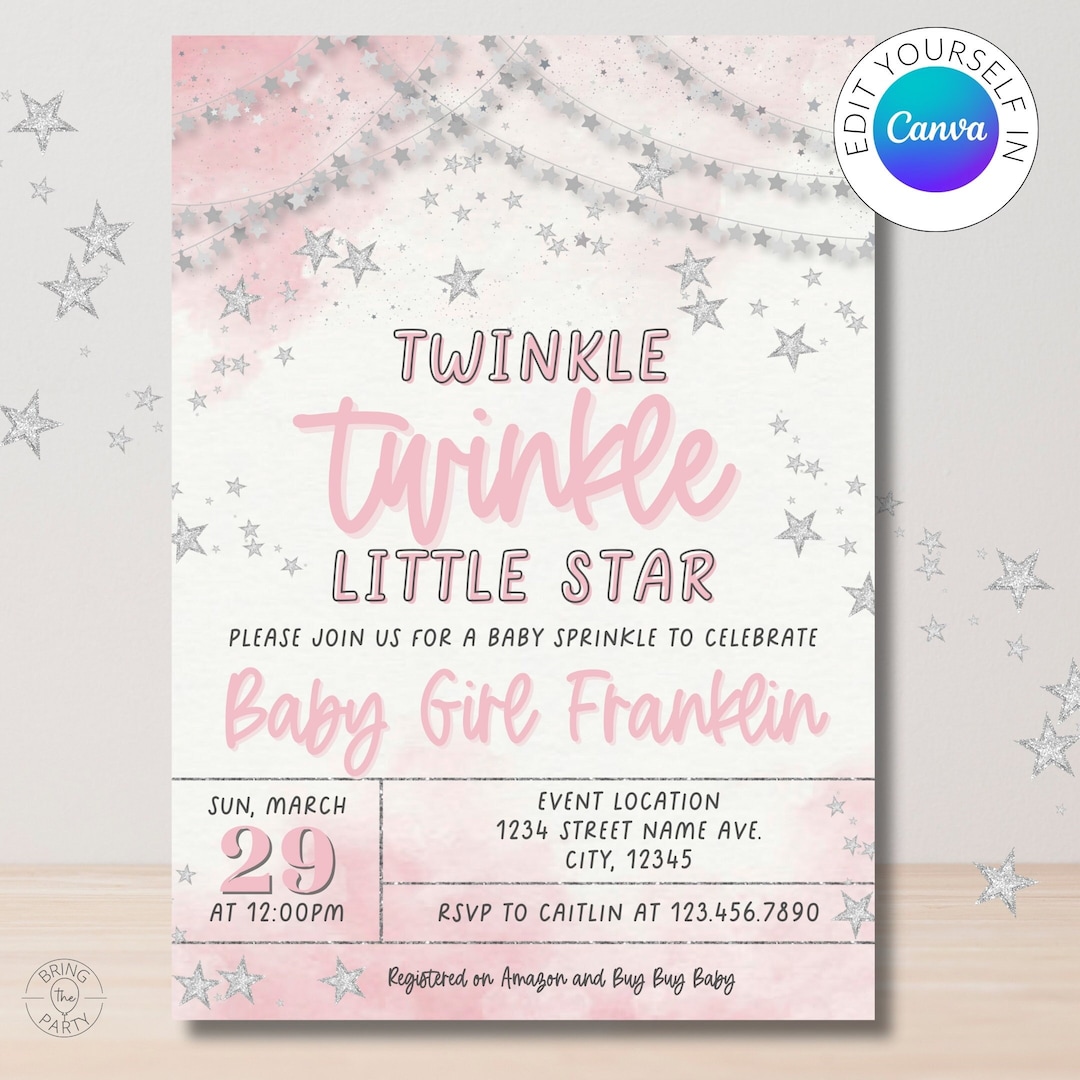 Editable Twinkle Twinkle Little Star Baby Shower Invite | Digital Baby ...
