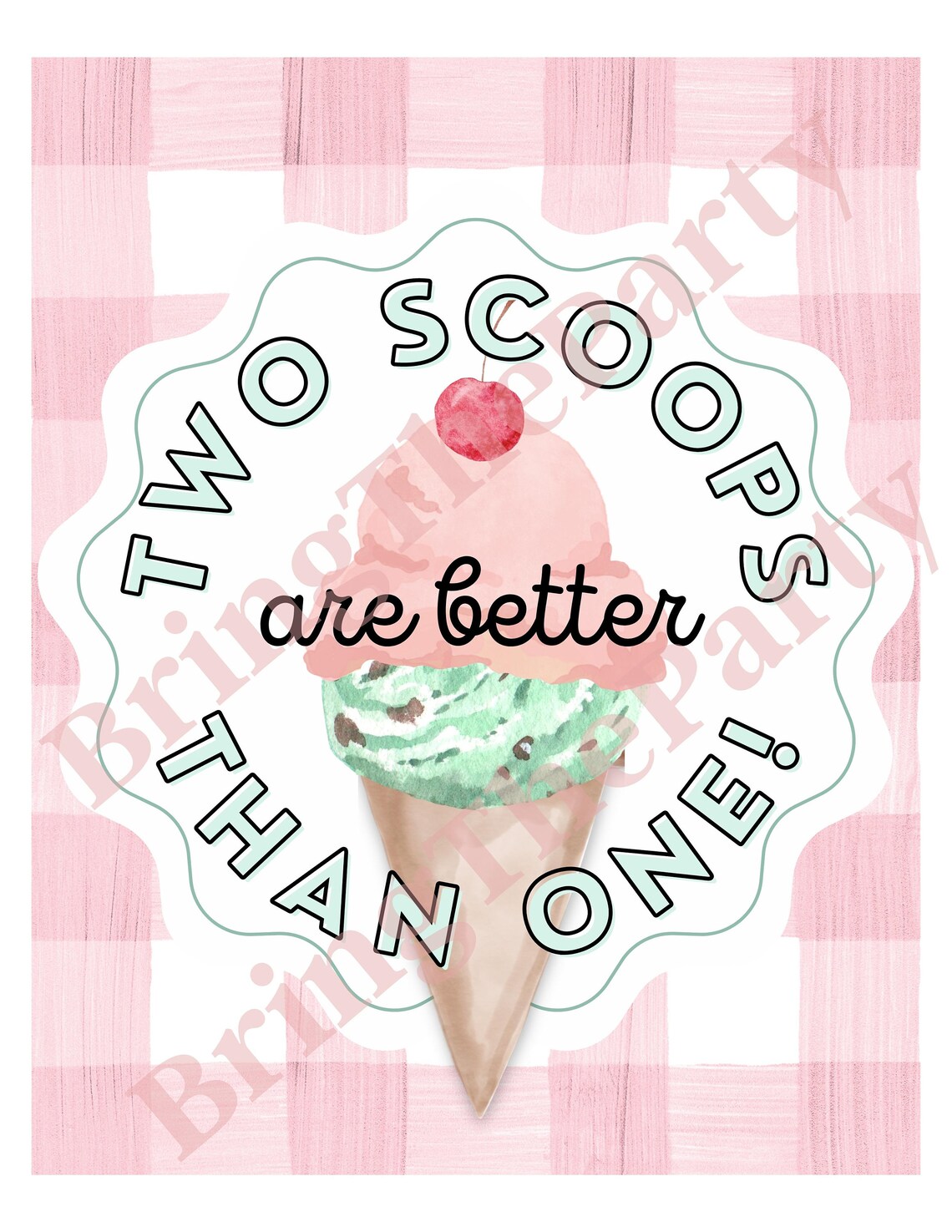 TWIN Birthday Ice Cream Sign Decor IMMEDIATE Download, Two Scoops Are ...