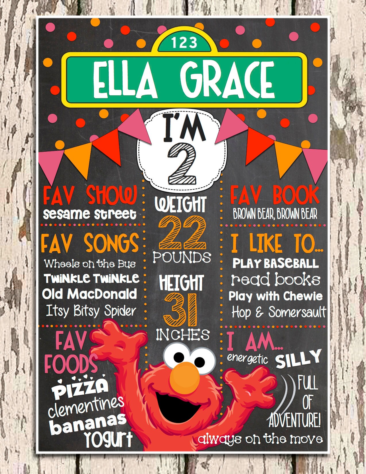 ELMO Birthday Chalkboard Sign Poster Board PINK | Etsy