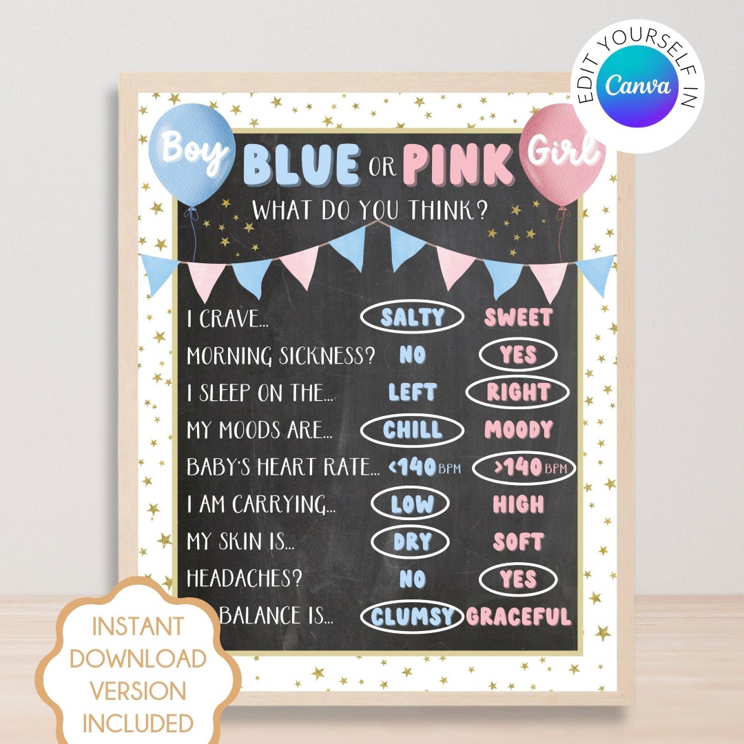 Editable Gender Reveal Old Wives' Tale Chalkboard | Blue or Pink, What ...