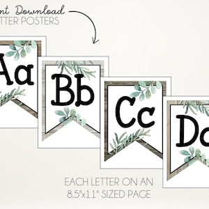 Alphabet Posters Farmhouse Greenery Classroom | Instant Download ...