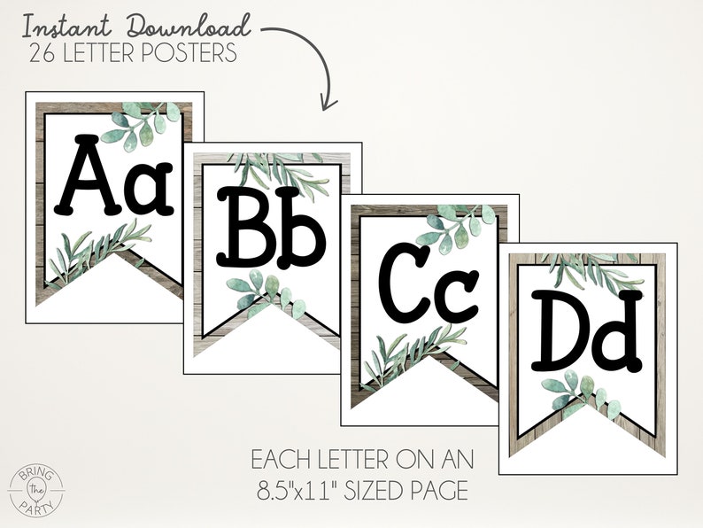 Alphabet Posters Farmhouse Greenery Classroom | Instant Download ...