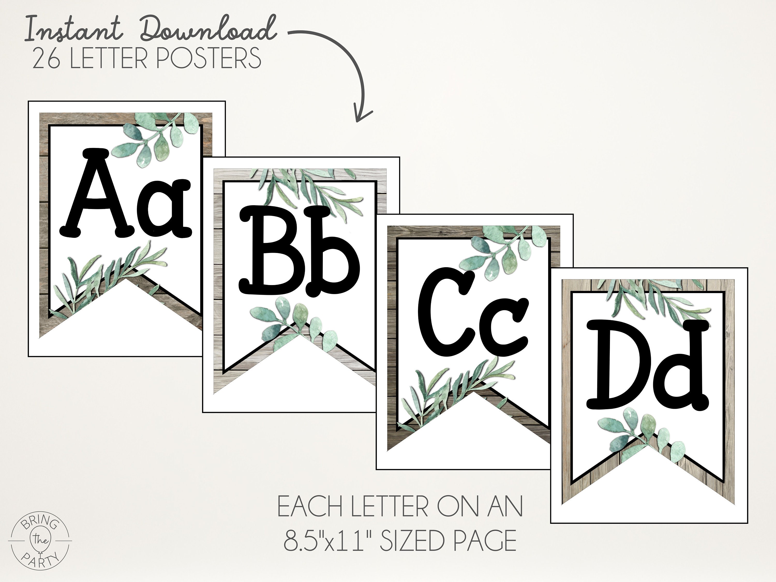 Alphabet Posters Farmhouse Greenery Classroom | Instant Download ...