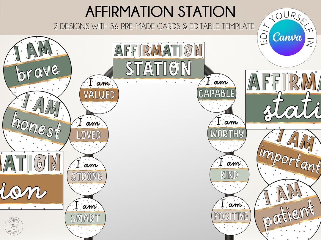 Affirmation Station Cards Neutral Greenery | Editable Affirmations ...