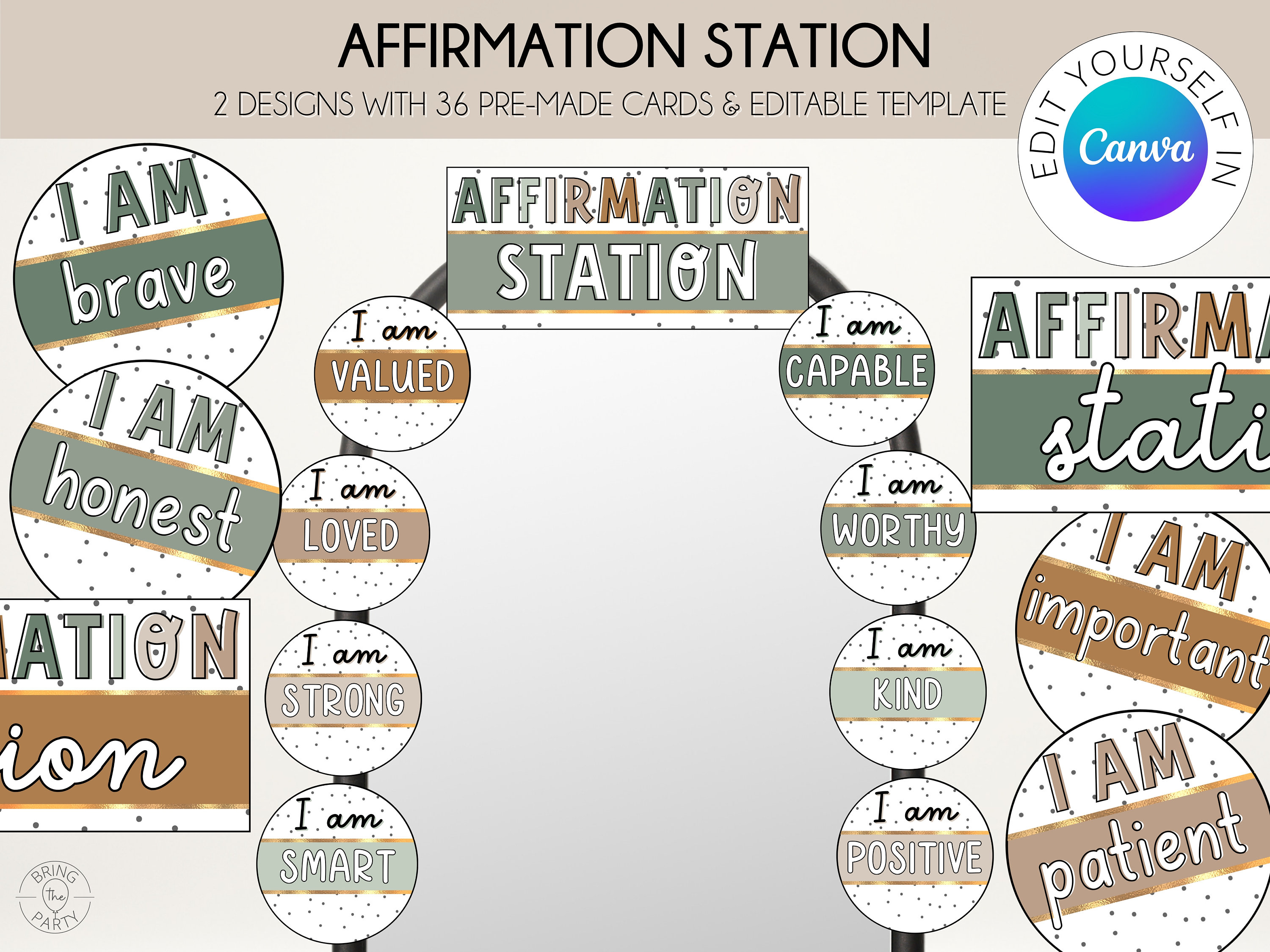 Affirmation Station Cards Neutral Greenery | Editable Affirmations ...