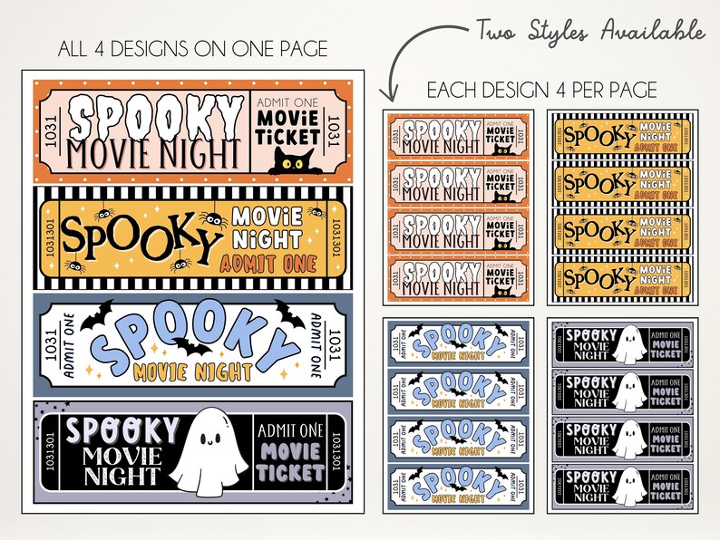 Printable Spooky Movie Night Tickets | Halloween Movie Night Instant ...