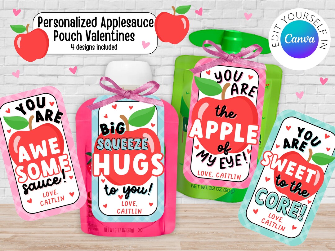 Applesauce Pouch Valentine | Applesauce Pouch Tag | Class Valentine ...