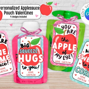 Applesauce Pouch Valentine | Applesauce Pouch Tag | Class Valentine ...