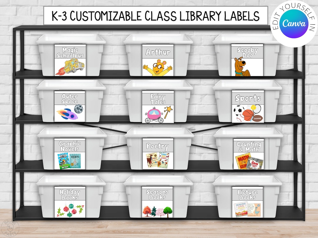 Customizable Neutral LIBRARY Book Bin Labels, Custom Book Labels ...
