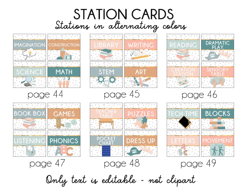 Neutral Calming Colors Center Signs | Preschool Station Cards ...