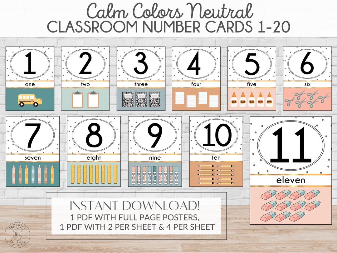 Neutral Number Posters: Calm Colors Classroom Decor (digital Download ...