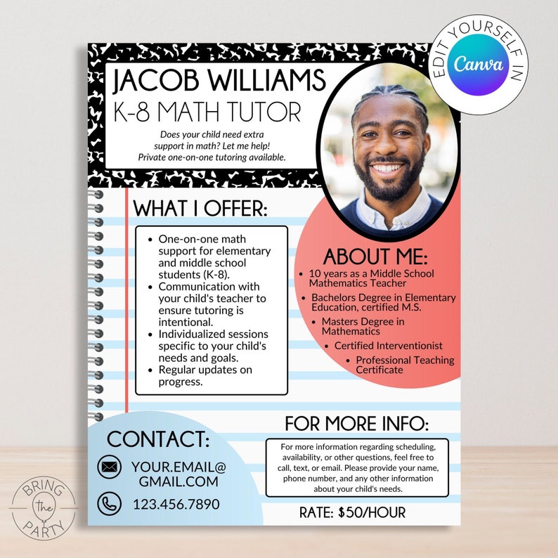 Editable Tutoring Flyer: Canva Template for Elementary & Middle School ...