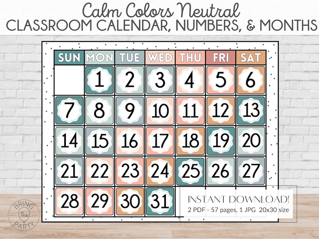 Neutral Calming Color Classroom Calendar | Neutral Classroom Decor ...