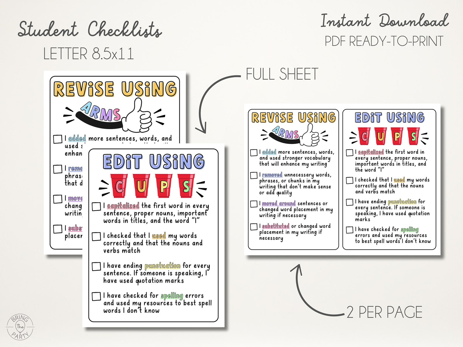 Revise & Edit Posters, Checklists | CUPS Editing Writing Strategy ...