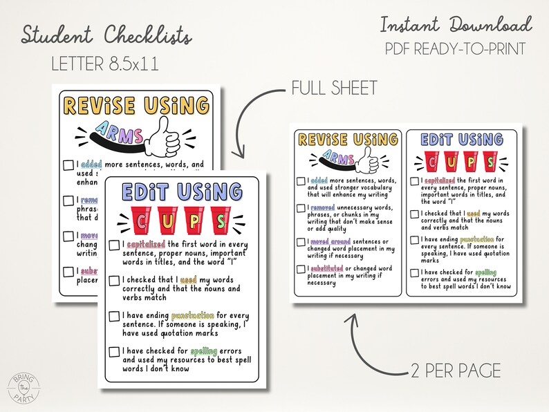 Revise & Edit Posters, Checklists | CUPS Editing Writing Strategy ...