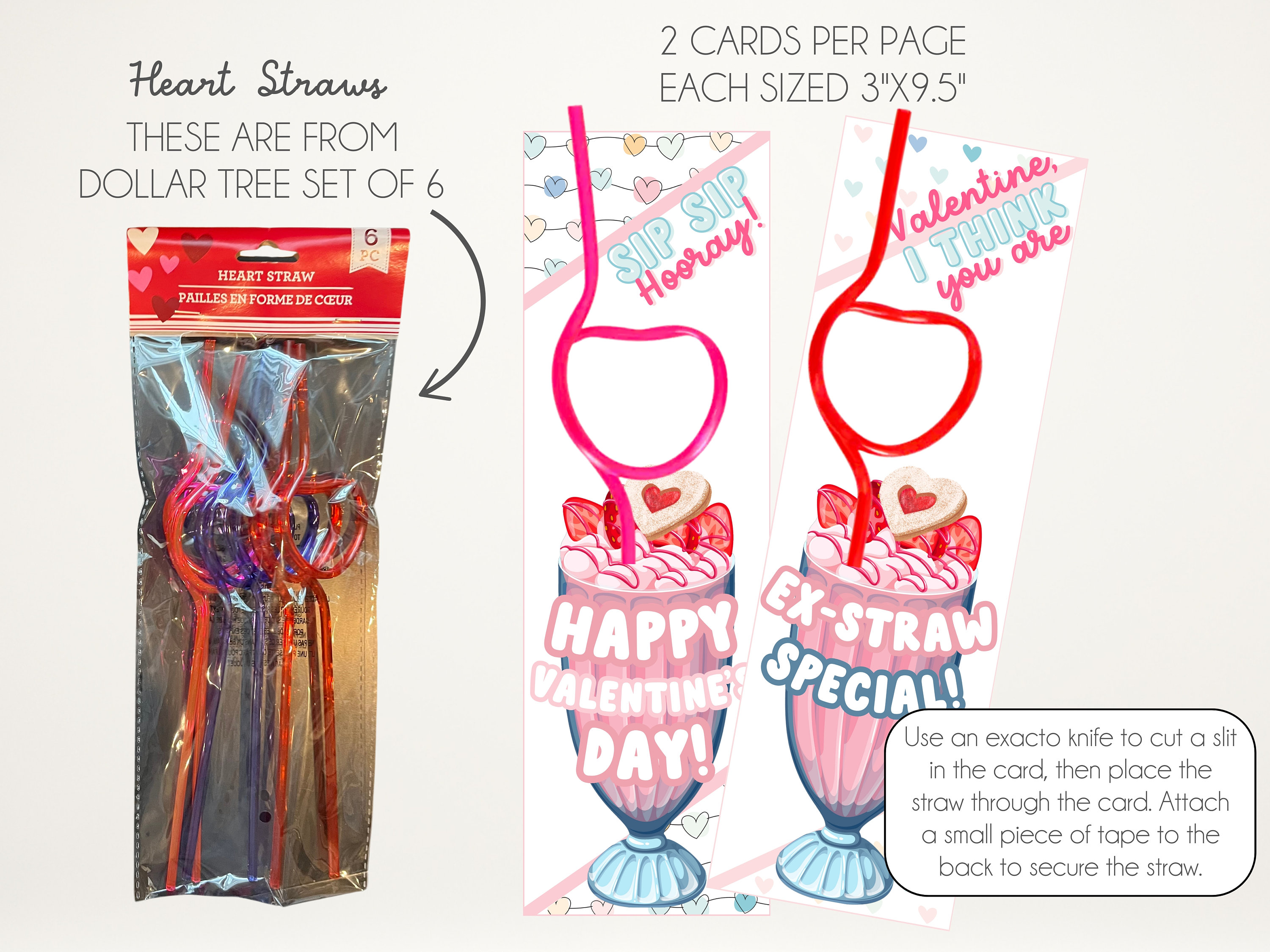 Editable Crazy Straw Valentine | Heart Straw Valentine Card | Printable ...
