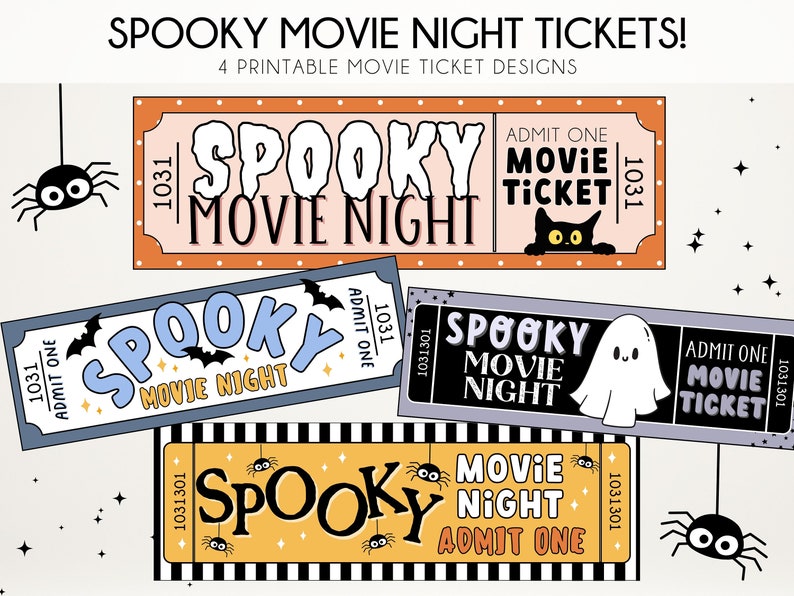 Printable Spooky Movie Night Tickets | Halloween Movie Night Instant ...