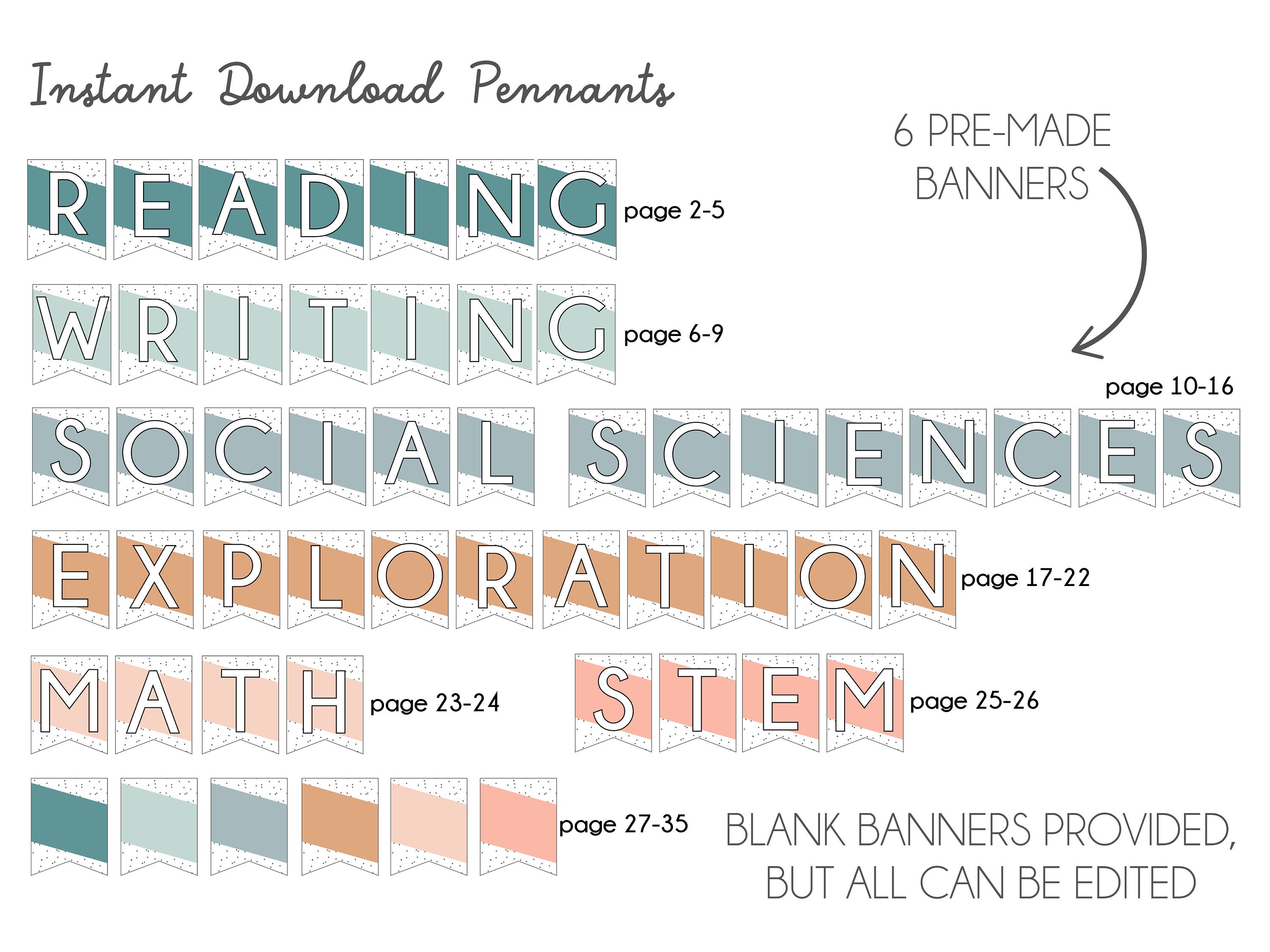 Editable Neutral Calming Colors Classroom Banners | Classroom Bunting ...