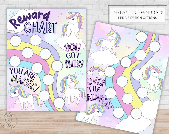 Printable Unicorn Reward Chart, Rainbow Unicorn Sticker Chart, Instant ...