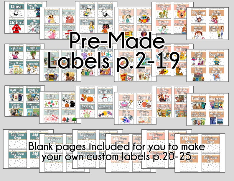 Customizable LIBRARY Book Bin Labels, Custom Book Labels, Elementary ...