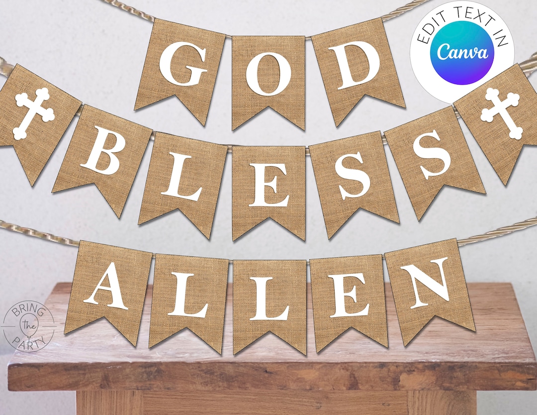 Editable Digital God Bless Banner | Baptism Decor | First Communion ...