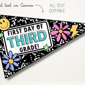 First Last Day of School Pennant Flags Notebook Design | Editable ...