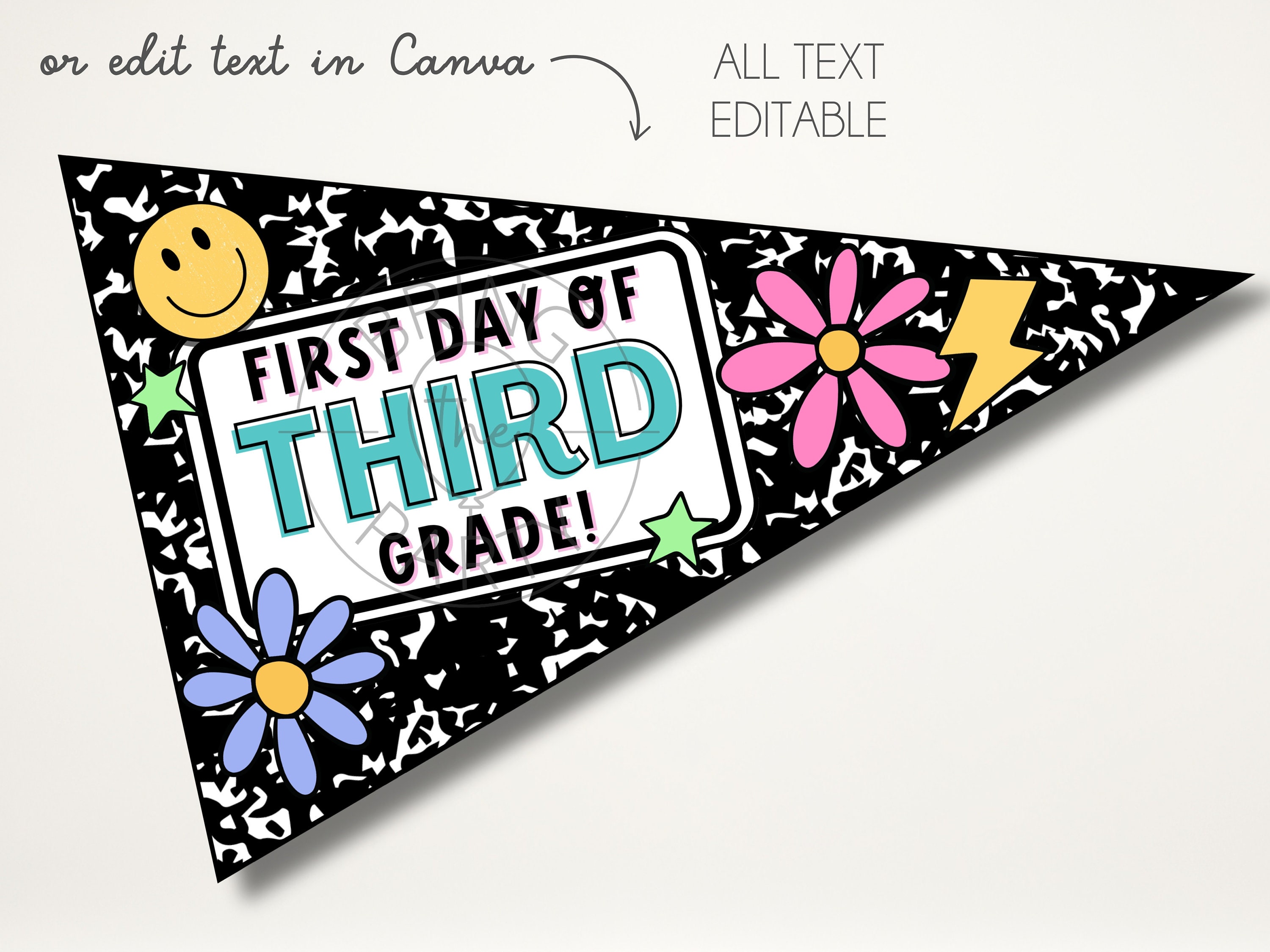First Last Day of School Pennant Flags Notebook Design | Editable ...