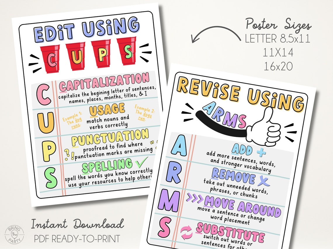 Revise & Edit Posters, Checklists | CUPS Editing Writing Strategy ...