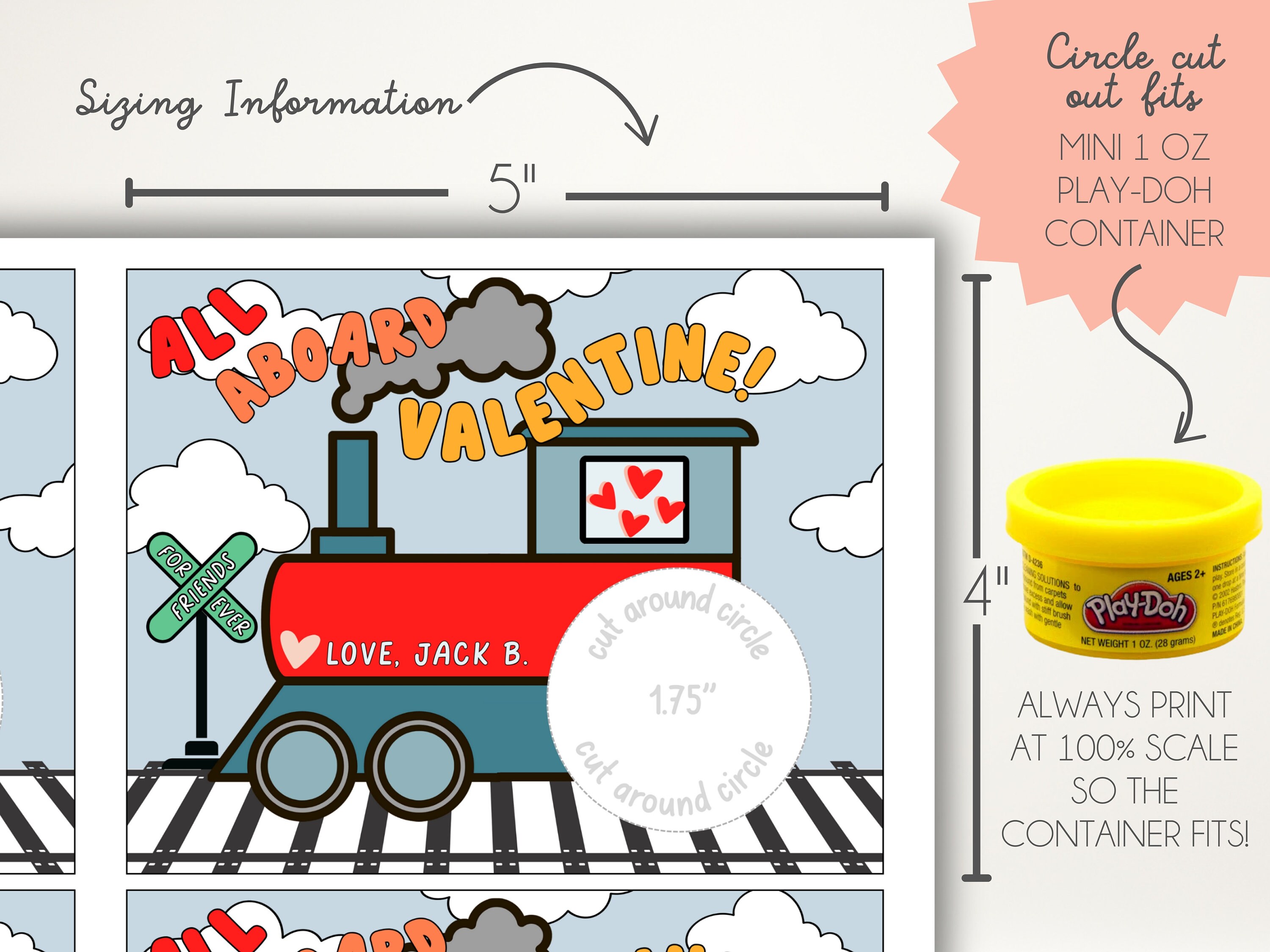 Train Valentine Play-doh Card | Choo Choose You Valentine Gift Tag ...