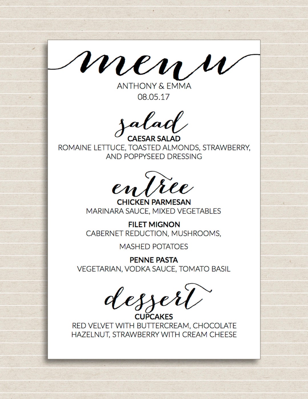 Wedding Menu Rustic Wedding - Etsy