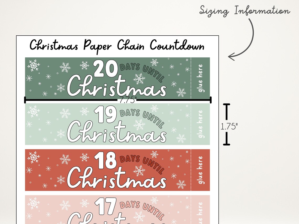 Christmas Countdown Paper Chain | Christmas Advent for Kids | Printable ...