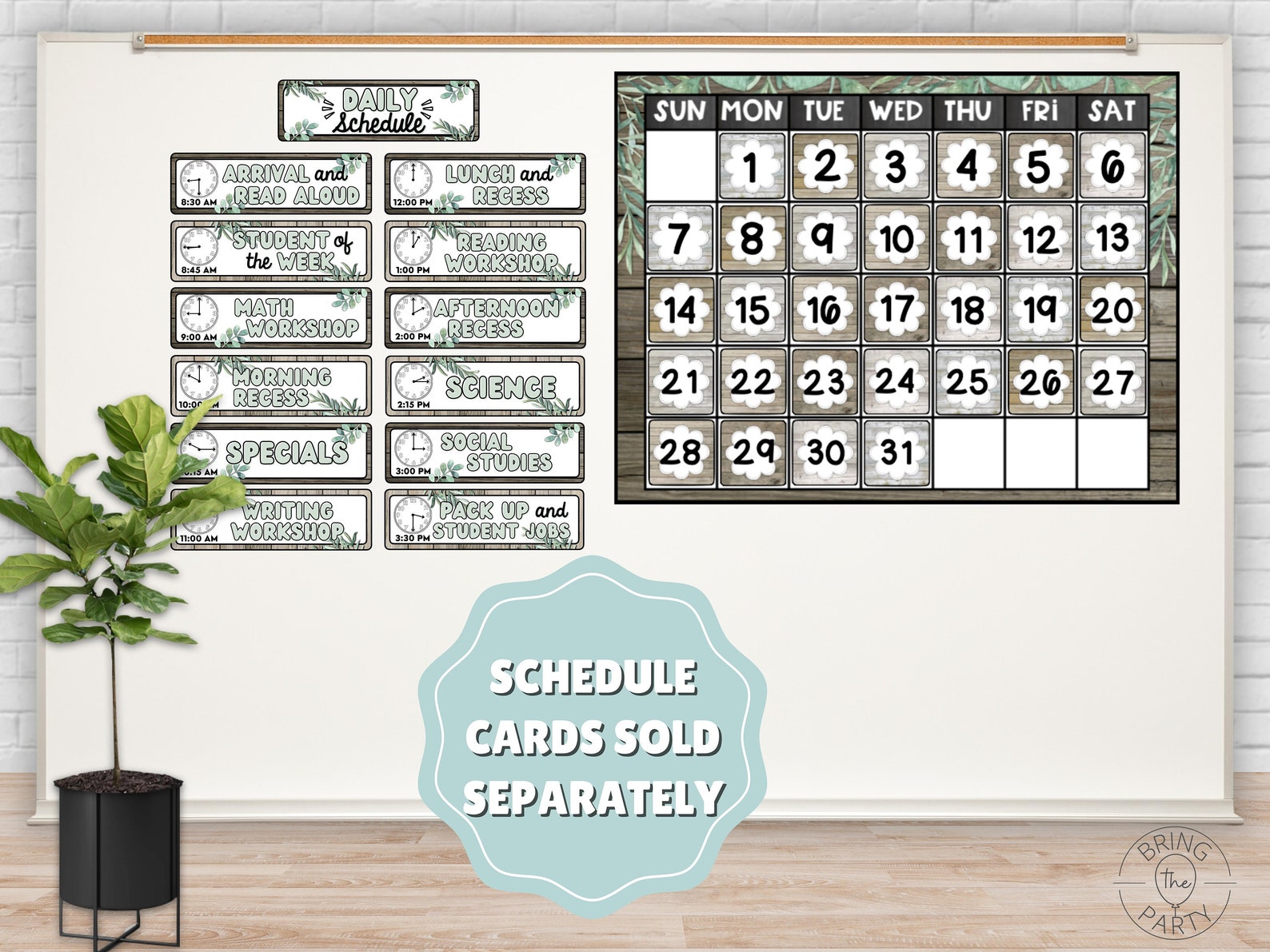 Farmhouse Classroom CALENDAR & NUMBERS, Greenery Eucalyptus Rustic ...