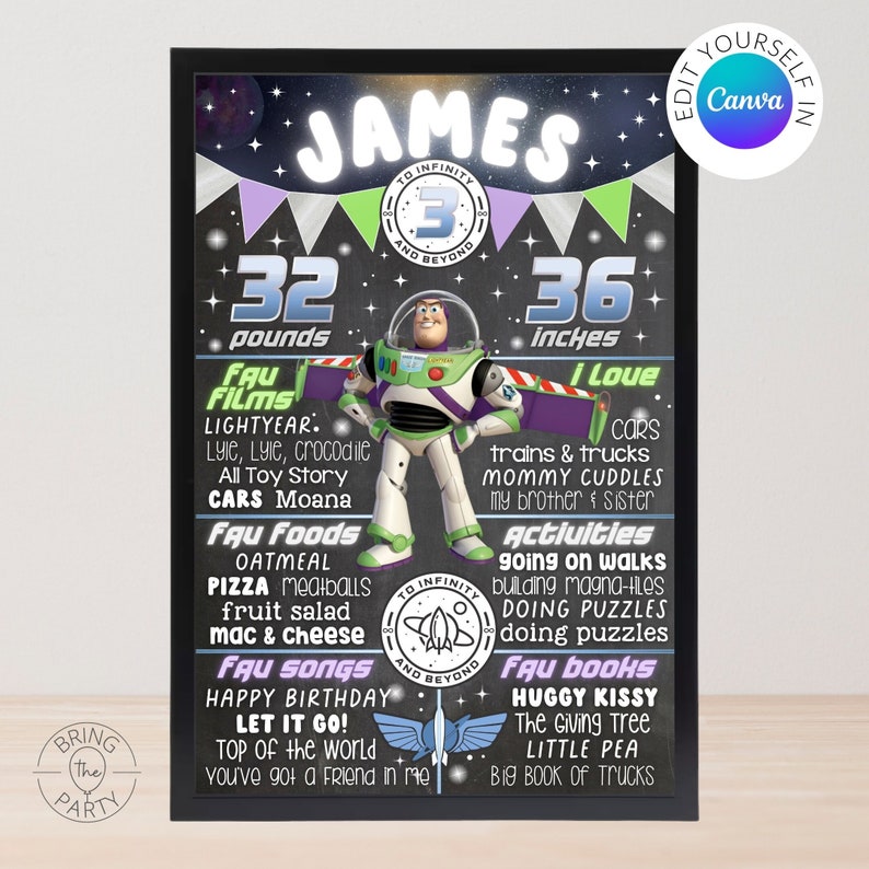 Editable Buzz Lightyear Birthday Chalkboard | Editable Milestone Board ...