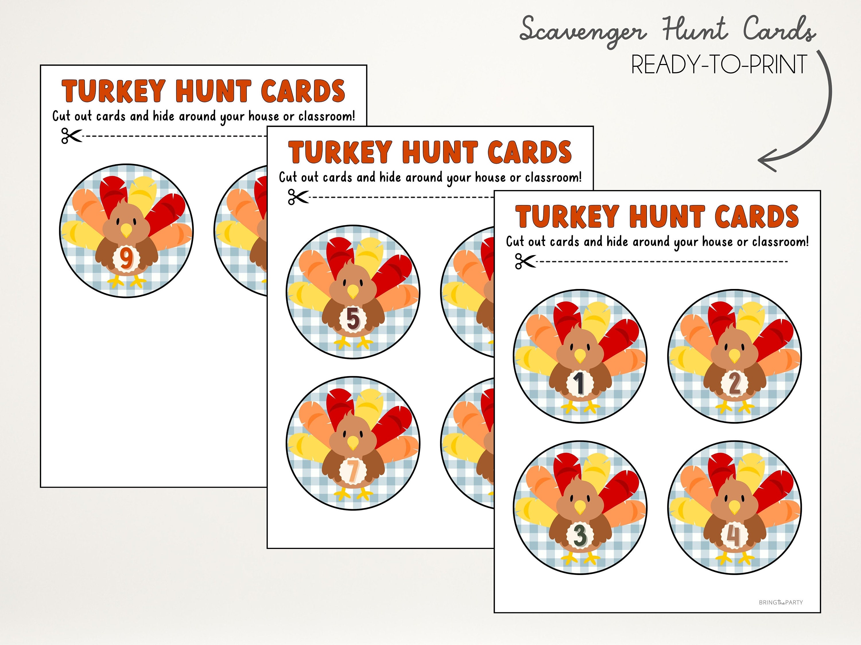 Printable Turkey Scavenger Hunt | Thanksgiving Kids Activity | Number ...
