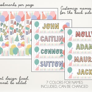 Student Birthday Printable Bookmarks | Classroom Bday Bookmark ...