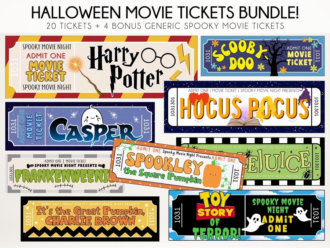 Printable Halloween Movie Night Tickets | Halloween Movie Night Instant ...