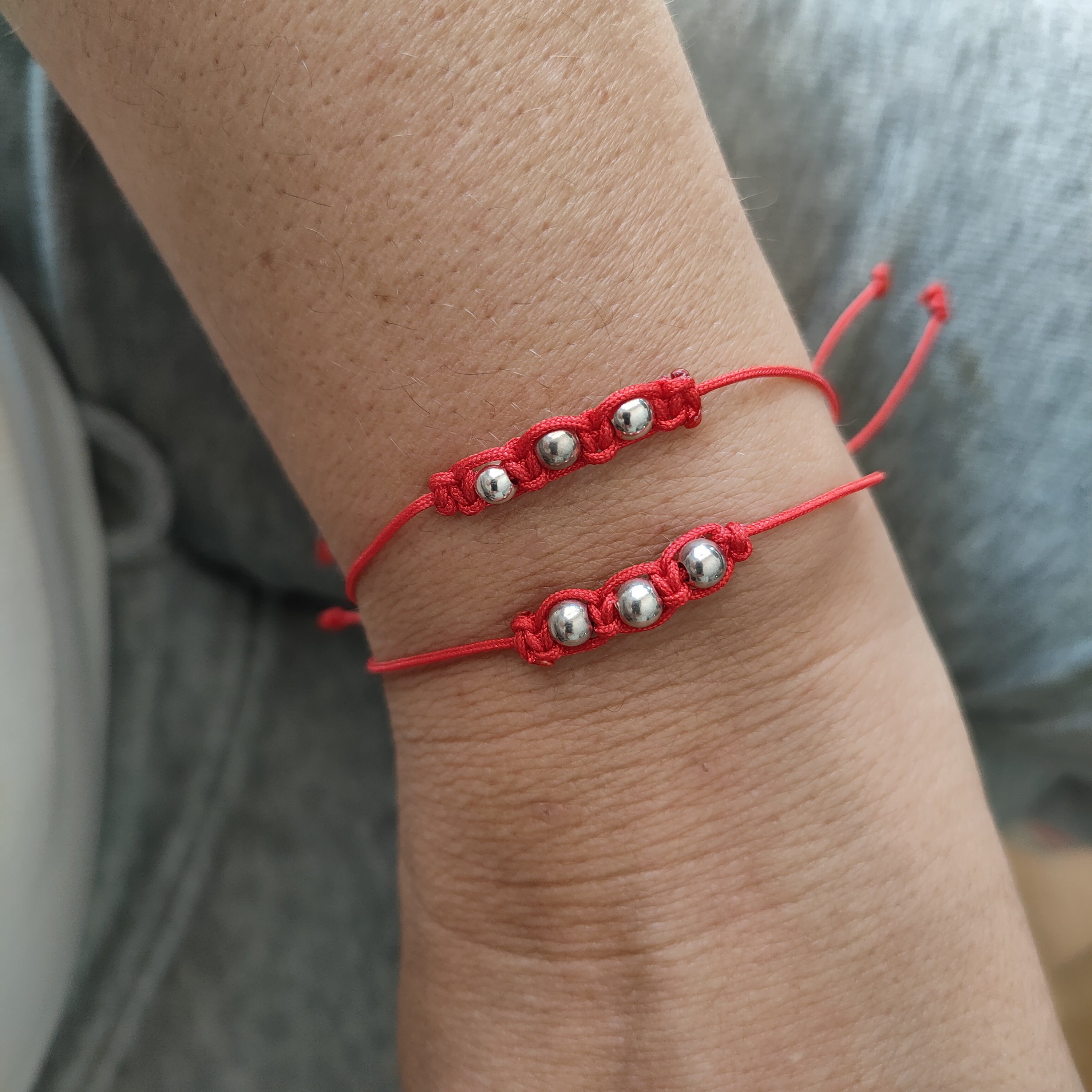 Red thread bracelet for couples bracelet 3 silver beads Red | Etsy
