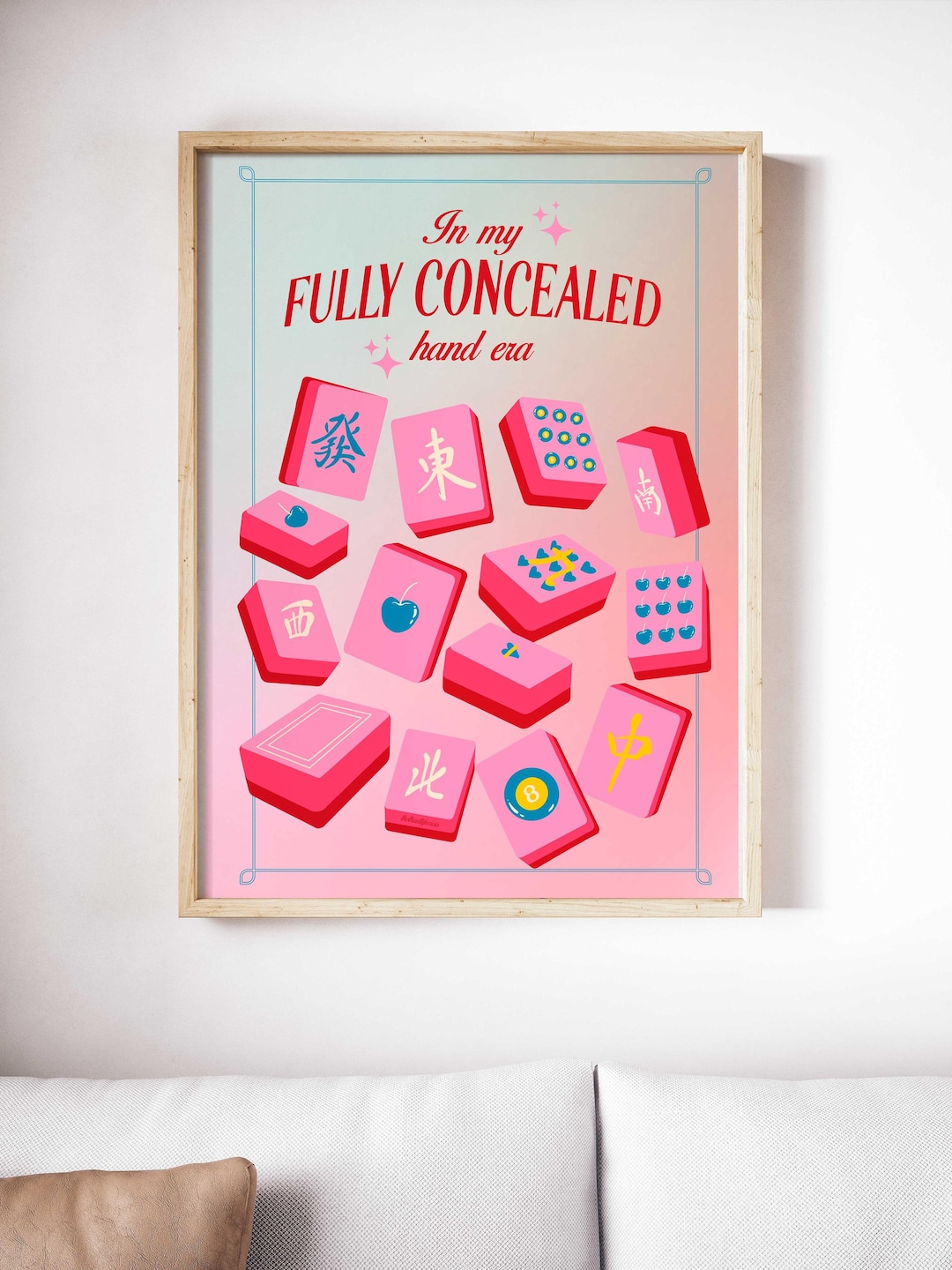 Pink Mahjong Tiles Game Social Club Party Art Print, Mahjongg Game ...