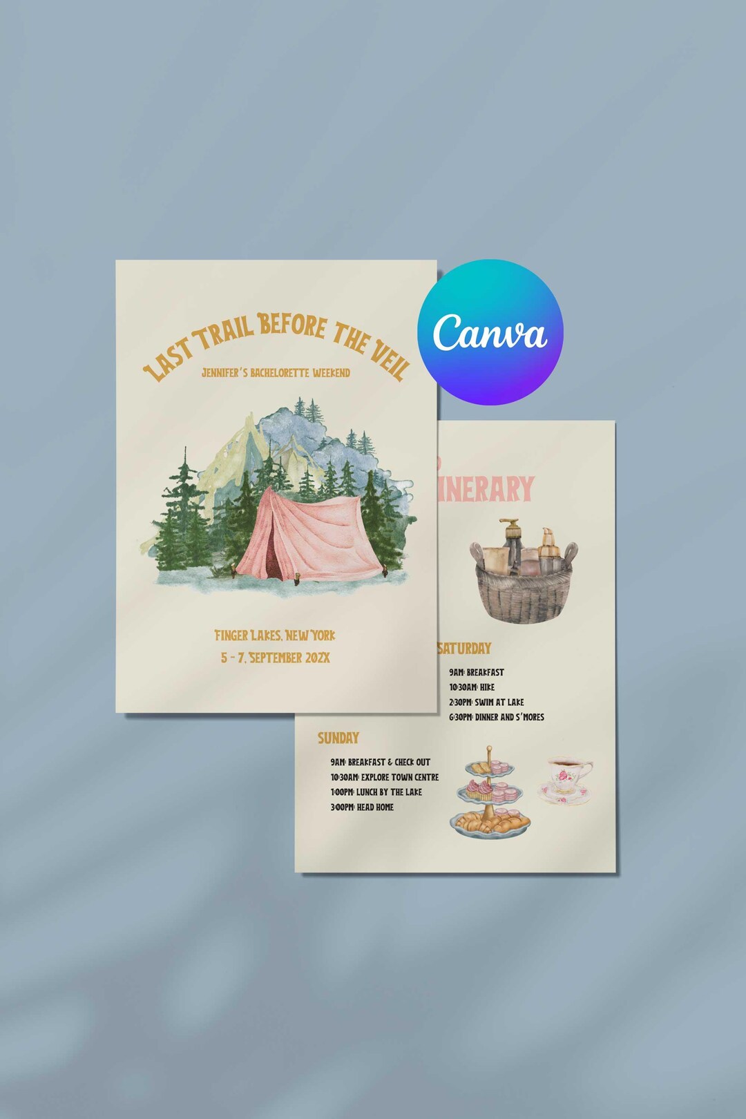 Camp Bachelorette Weekend Itinerary Invitation, Hens Party Canva ...