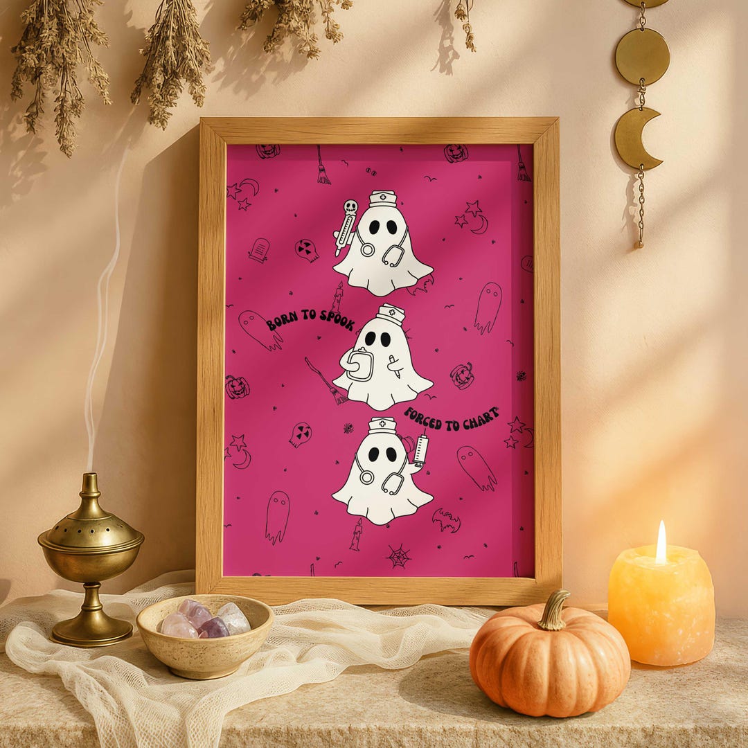 Cute Spooky Ghost Print, ICU Nurse Life Gift Poster, Halloween ER RN ...