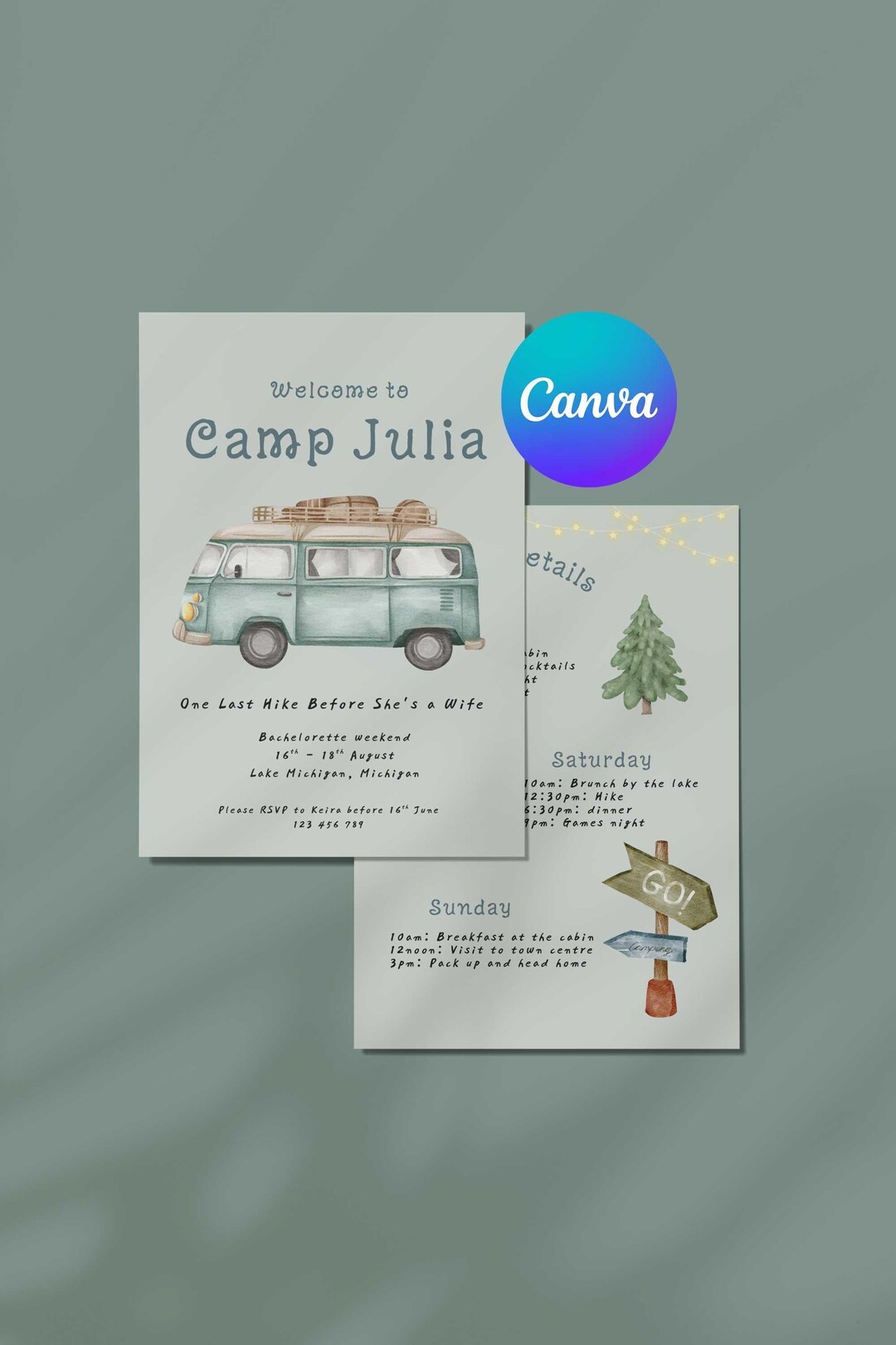 Camp Bachelorette Weekend Itinerary Invitation, Hens Party Canva ...