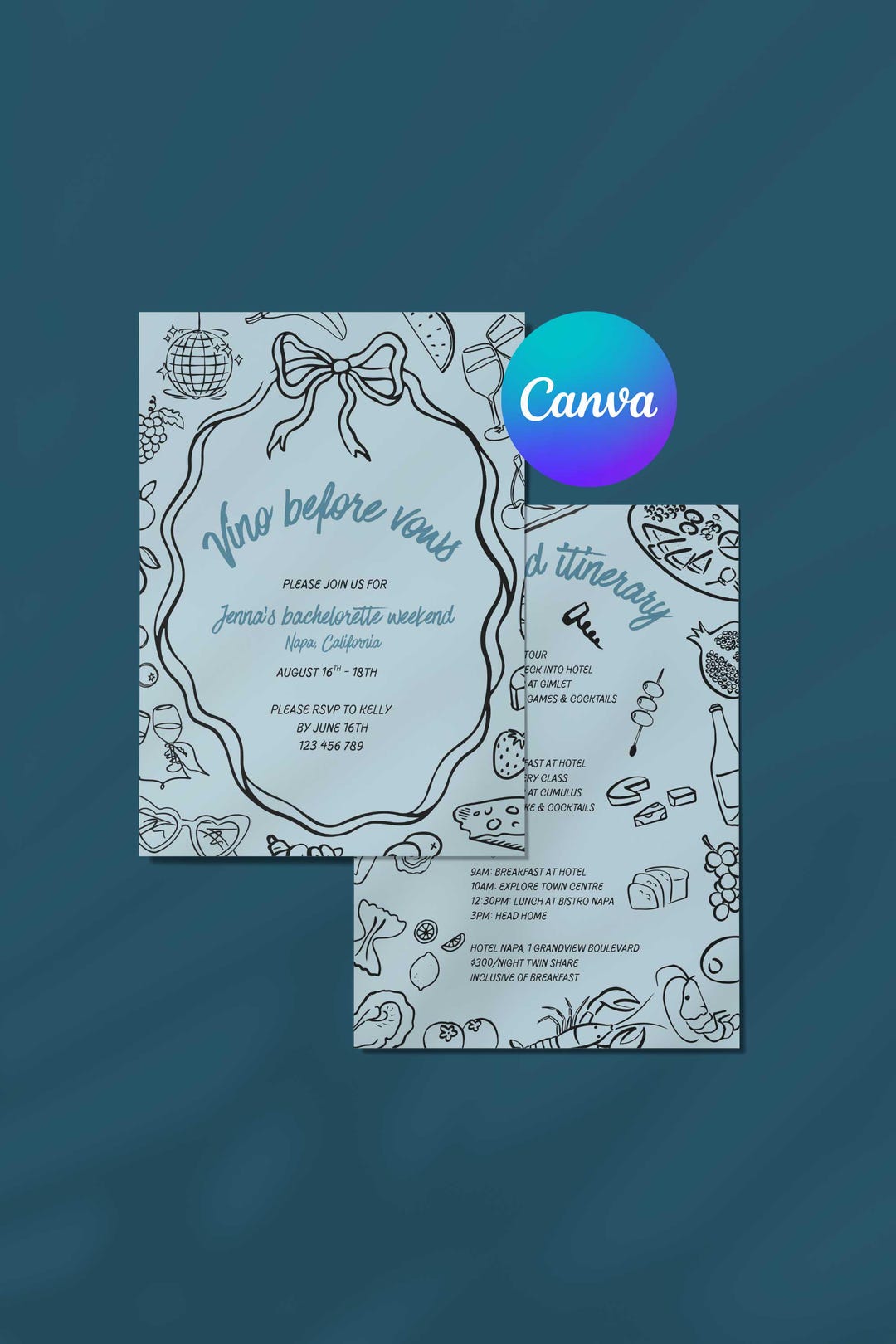 Wine Tasting Bachelorette Weekend Itinerary Invitation, Vino Vows Hen ...