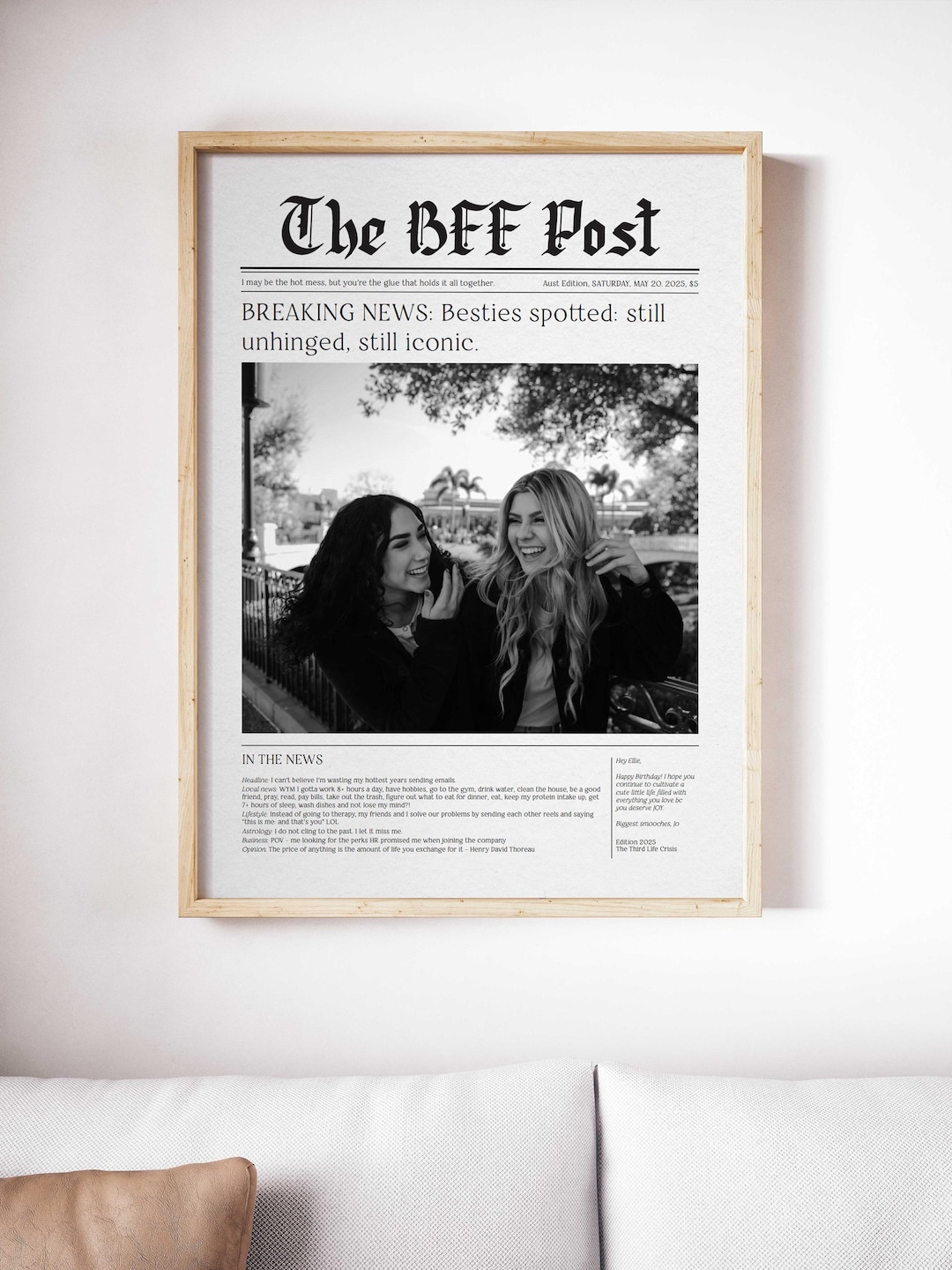 Custom Best Friend Headline Print, Trendy Newspaper Art, Bff Newspaper ...