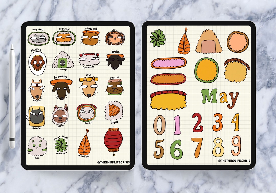 Kawaii Japanese Food Digital Stickers, Cute Dog Digital Sticky Notes ...